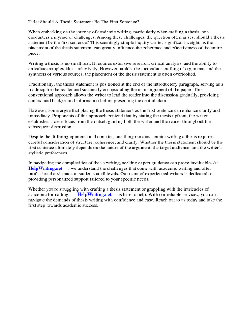 Thesis Statement Placement Explained | PDF | Essays | Thesis