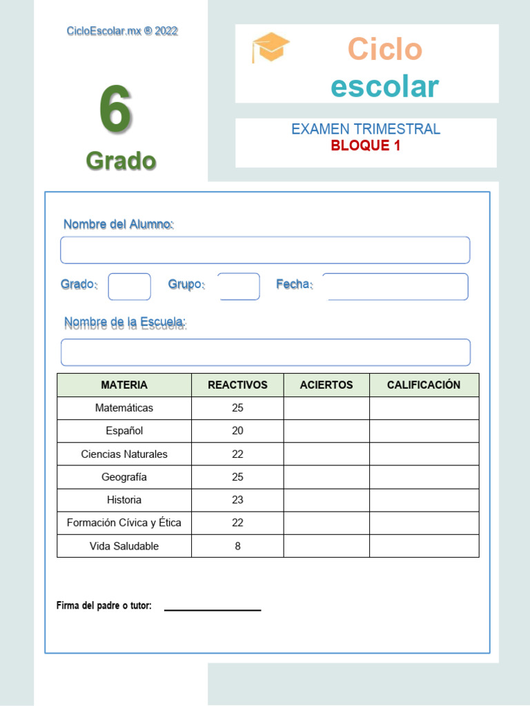 Examen Trimestral Sexto Grado BLOQUE1 2022 2023%281%29 | PDF | Homo | Fósil