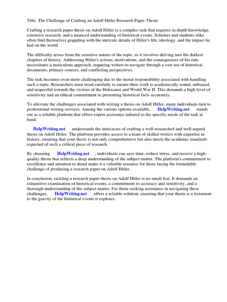 Thesis Guidance on Hitler Research | PDF | Adolf Hitler | Nazi Germany