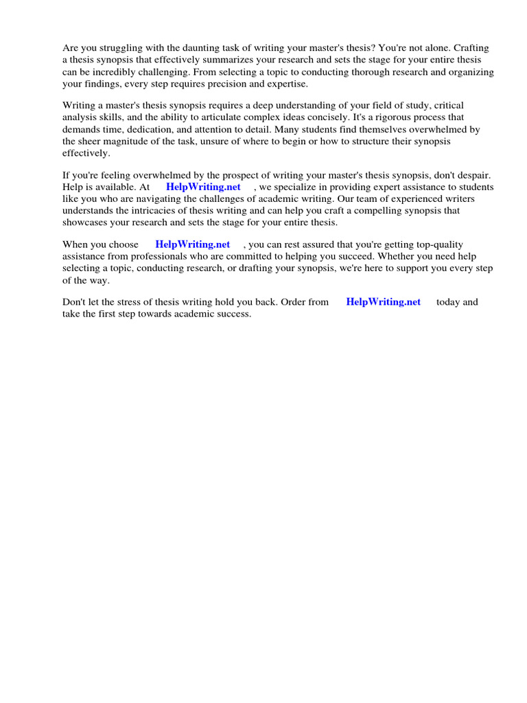 Master Thesis Synopsis Example | PDF