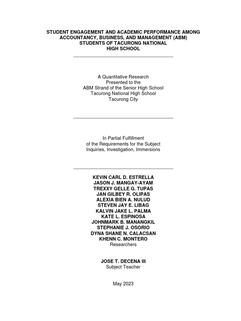 Student Engagement and ABM Performance | PDF | Statistics | Policy