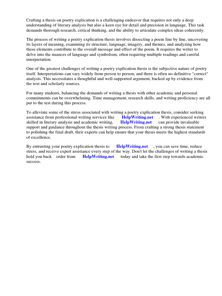 Poetry Explication Thesis | PDF | Poetry | Essays
