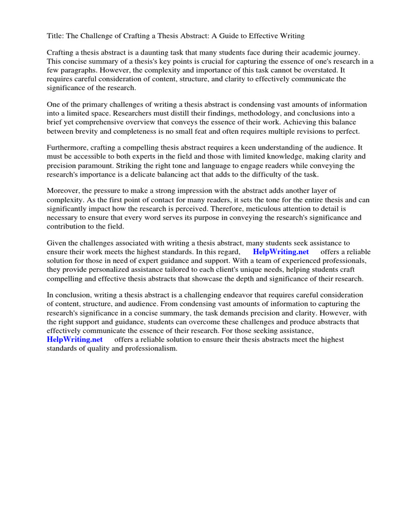 Sample of A Thesis Abstract | PDF