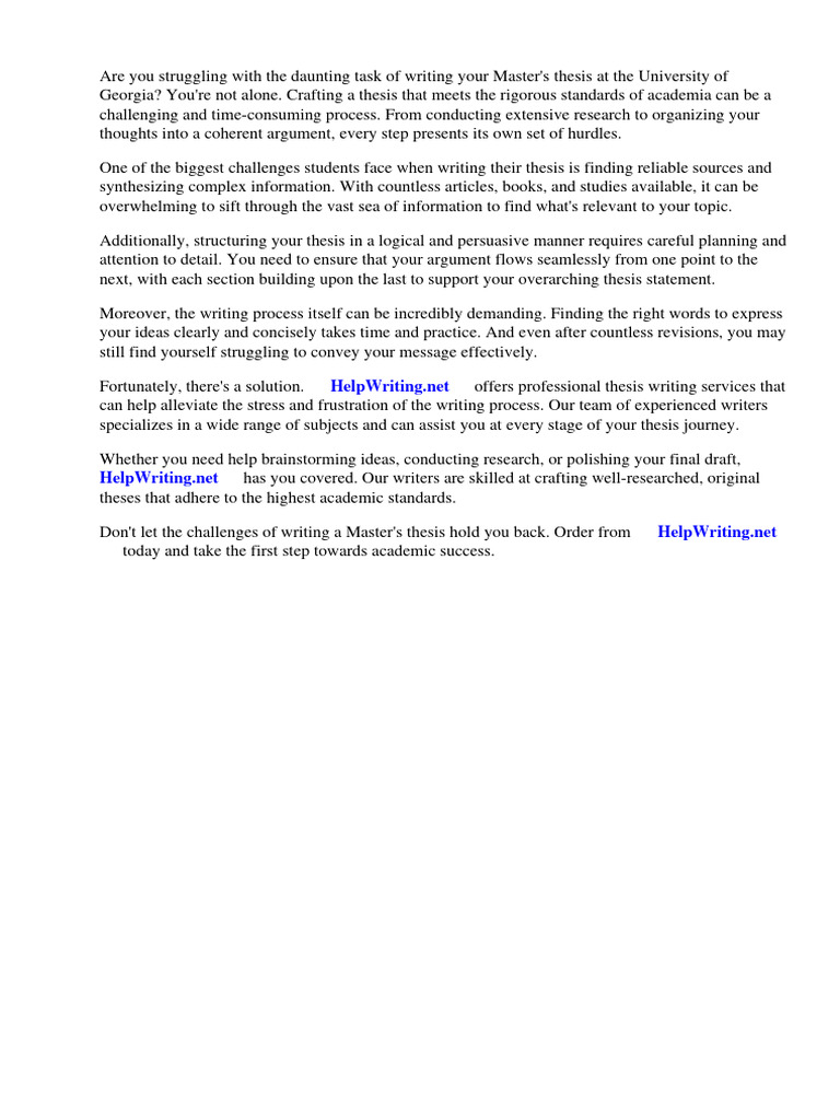 University of Georgia Masters Thesis | PDF | Thesis | Medicine