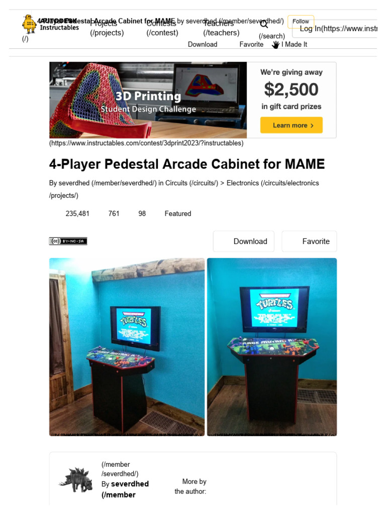 4-Player Pedestal Arcade Cabinet For MAME 32 Steps (With Pictures) - Instructables | PDF ...