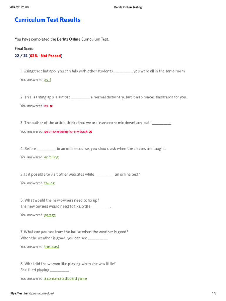 Test I - Berlitz | PDF