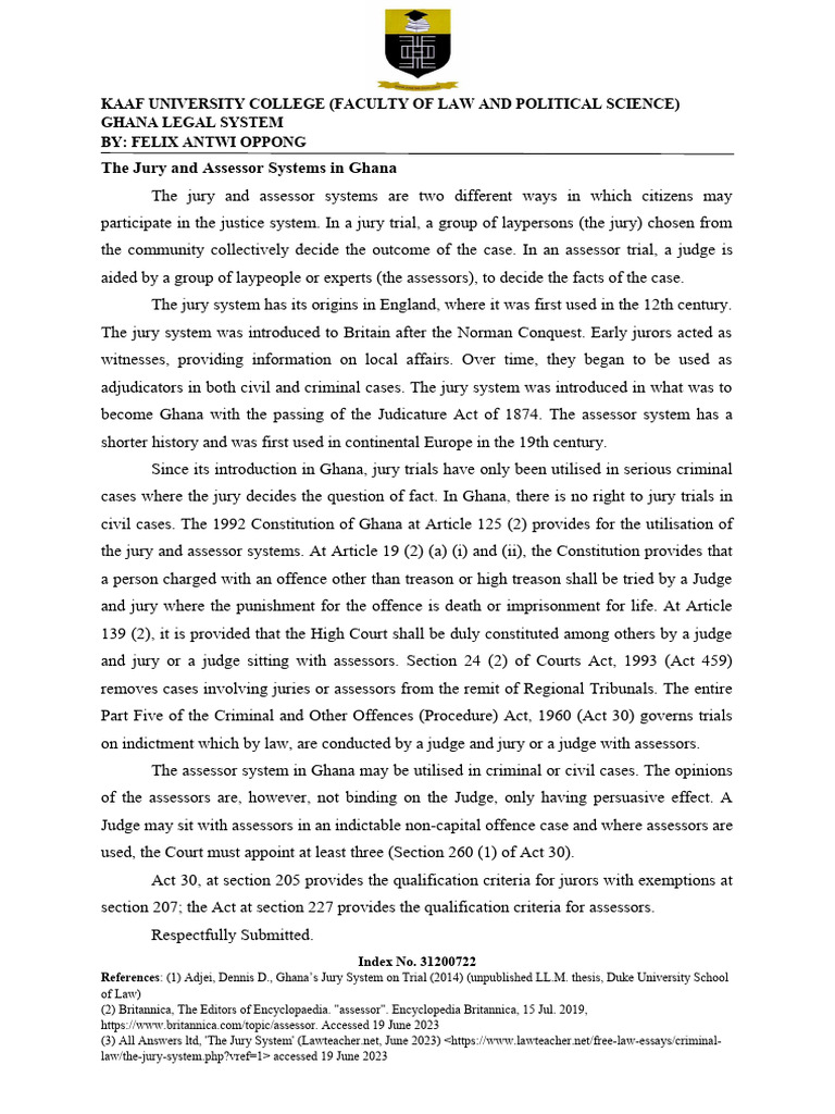 On The Jury and Assessor Systems | PDF