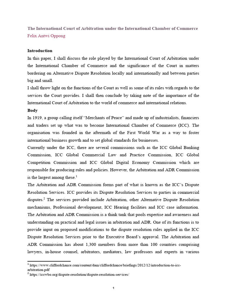 International Court of Arbitration | PDF | Alternative Dispute Resolution | Arbitration