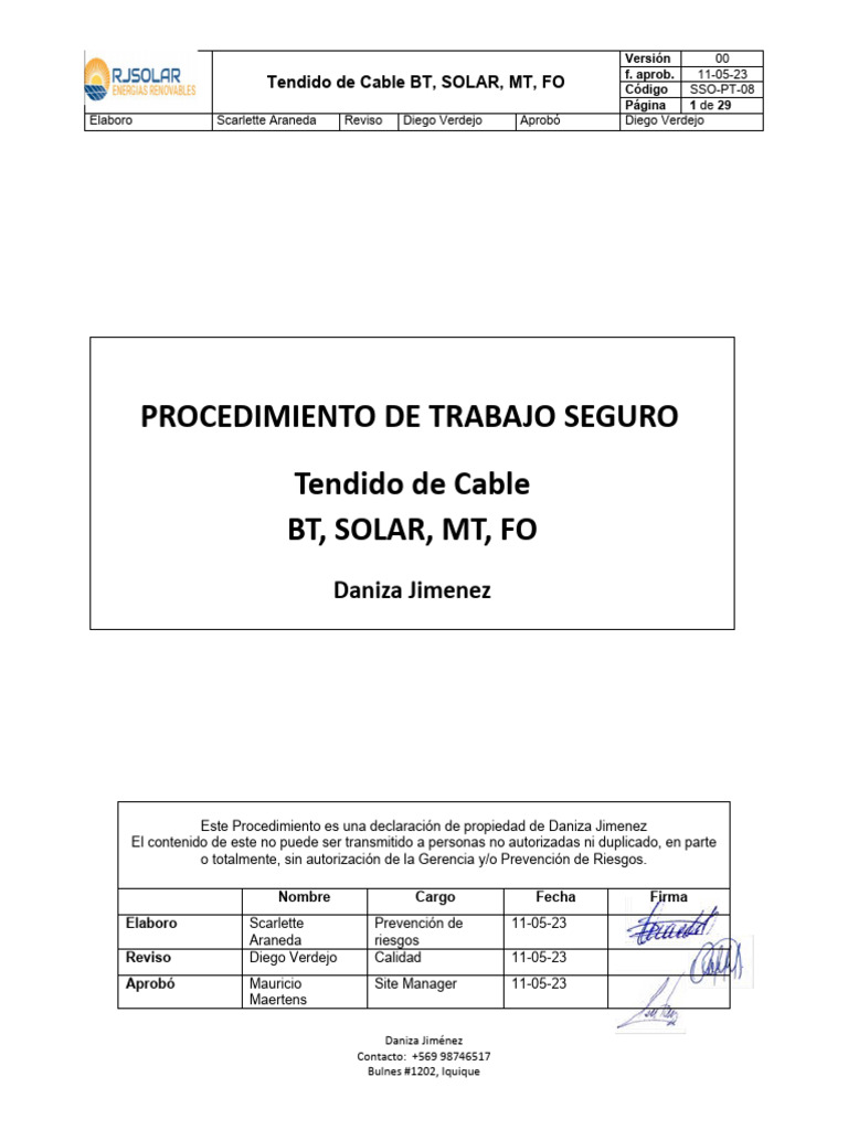 Sso-Pt-08 Tendido de Cable BT, Solar, MT, Fo | PDF | Electricidad ...