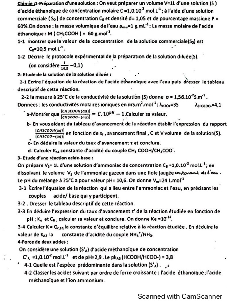 Chimie (Exercice Pka - Ka) | PDF