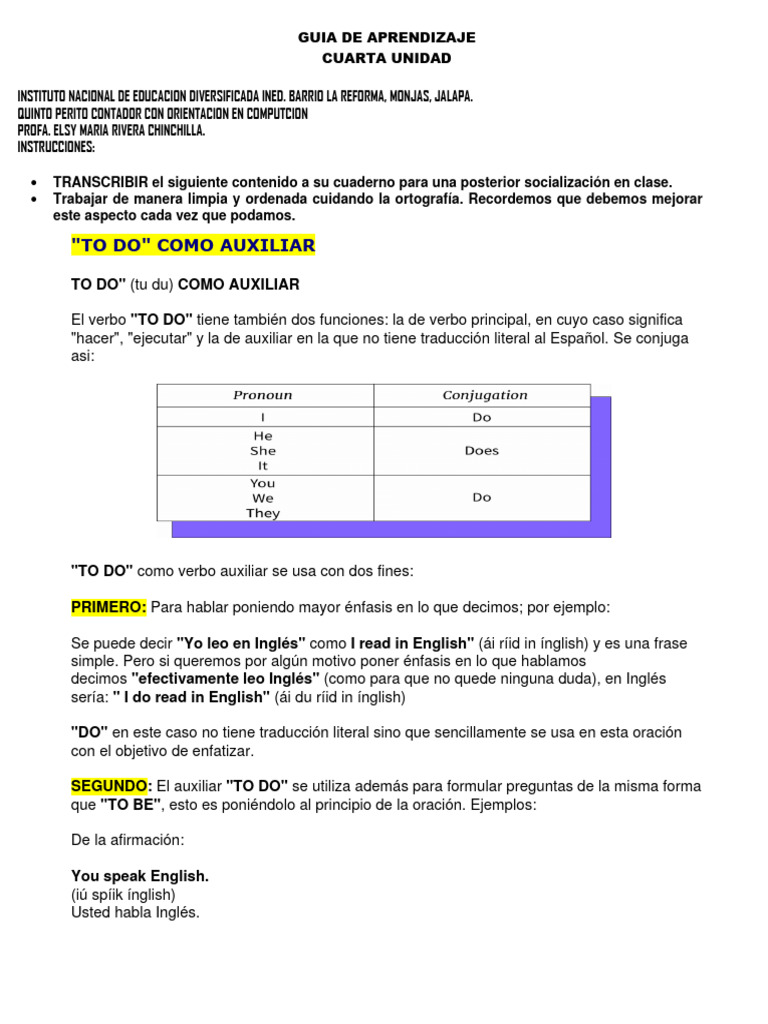 Guia Ingles Cuarta Unidad | PDF | Gramática | Lingüística