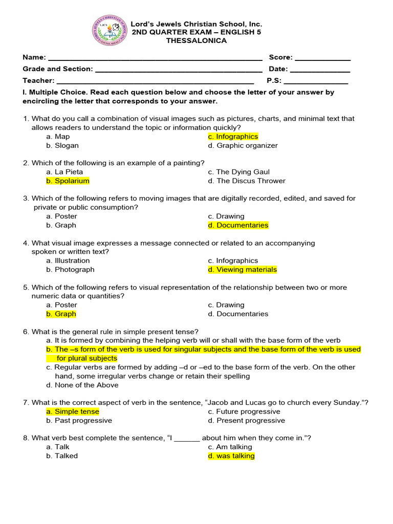 English 5 Exam: Visuals and Modals | PDF | Infographics | Adverb