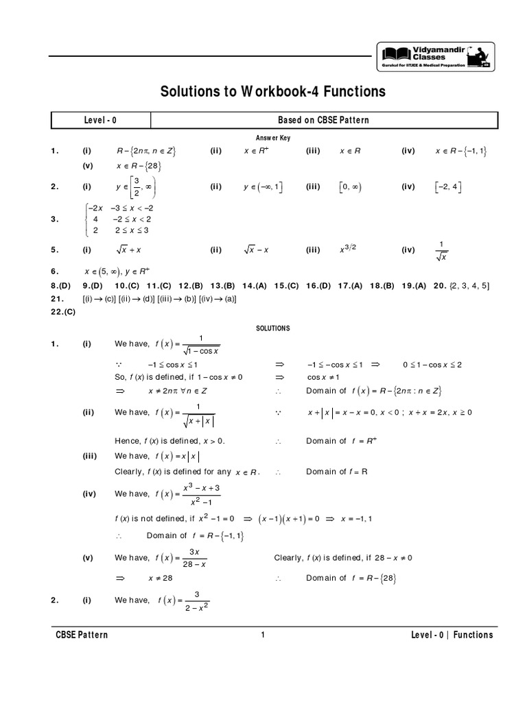 Functions Workbook Solutions | PDF | Function (Mathematics) | Trigonometric Functions
