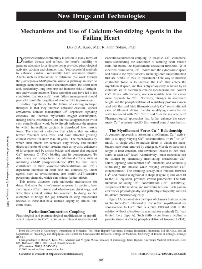 Mechanisms and Use of Calcium-Sensitizing Agents in The Failing Heart ...