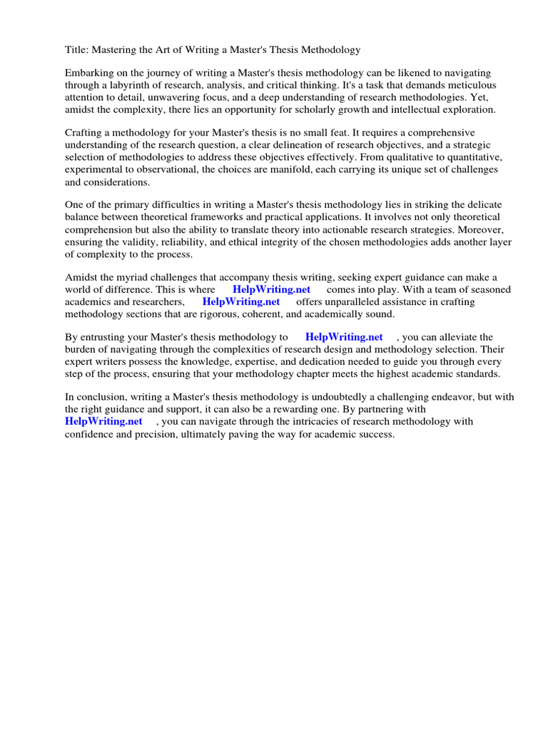 How To Write A Masters Thesis Methodology | Download Free PDF | Methodology | Thesis