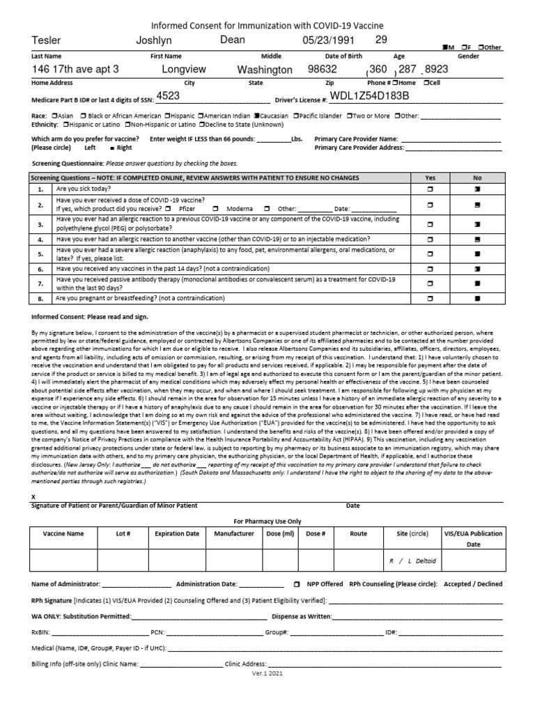 Informed Consent Universal | PDF | Pharmacist | Health Insurance ...