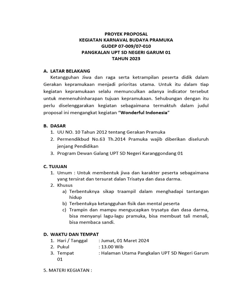 Proposal Kegiatan Siaga Karnaval Kelompok Kalimantan | PDF