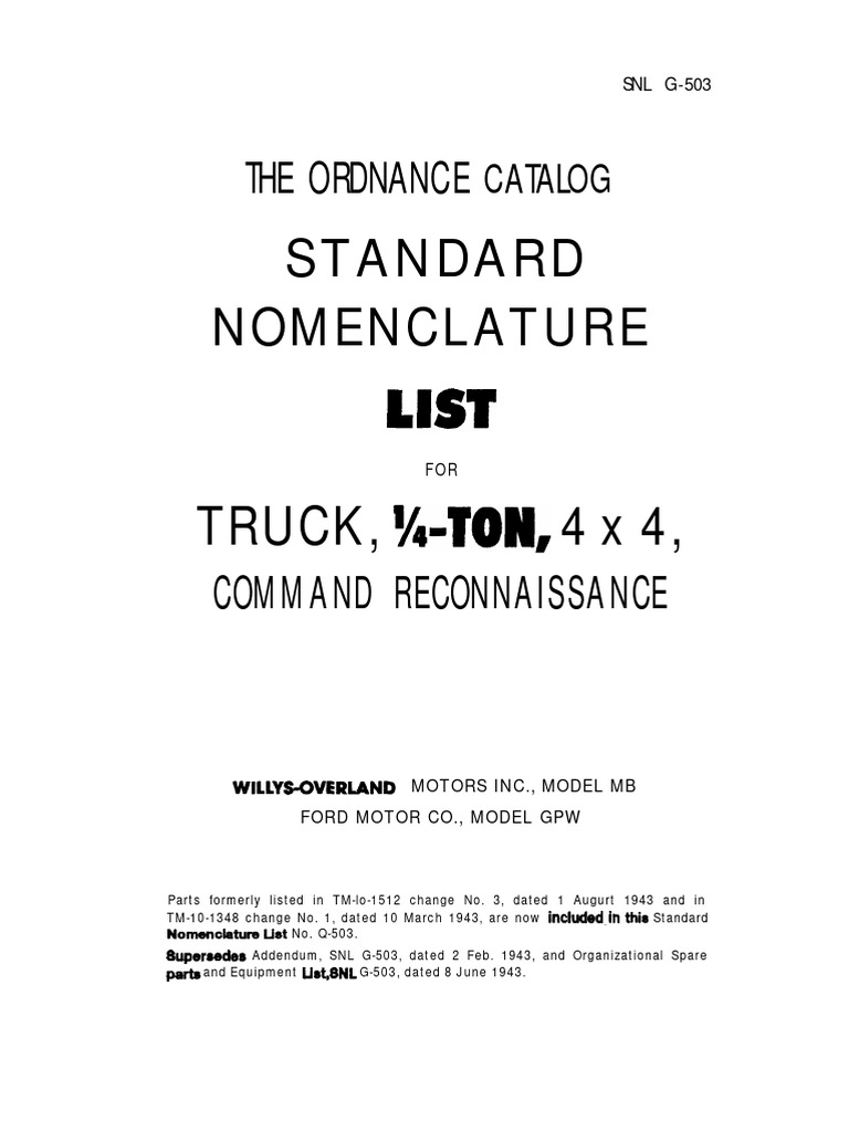 Standard Nomenclature: MST TRUCK, %-TON, 4 X 4 | PDF