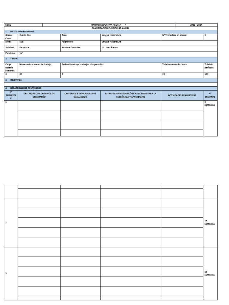 Formato de PCA Trimestres | PDF