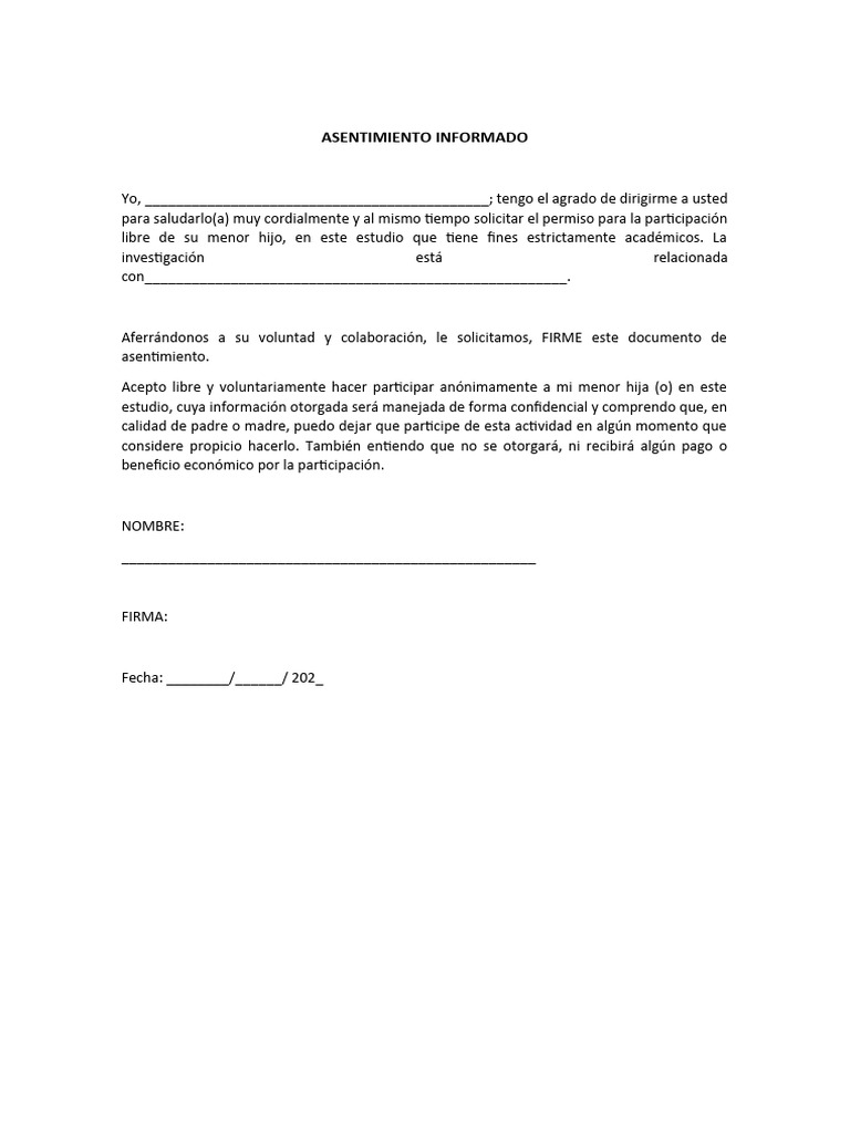 Modelo de Asentimiento Informado | PDF