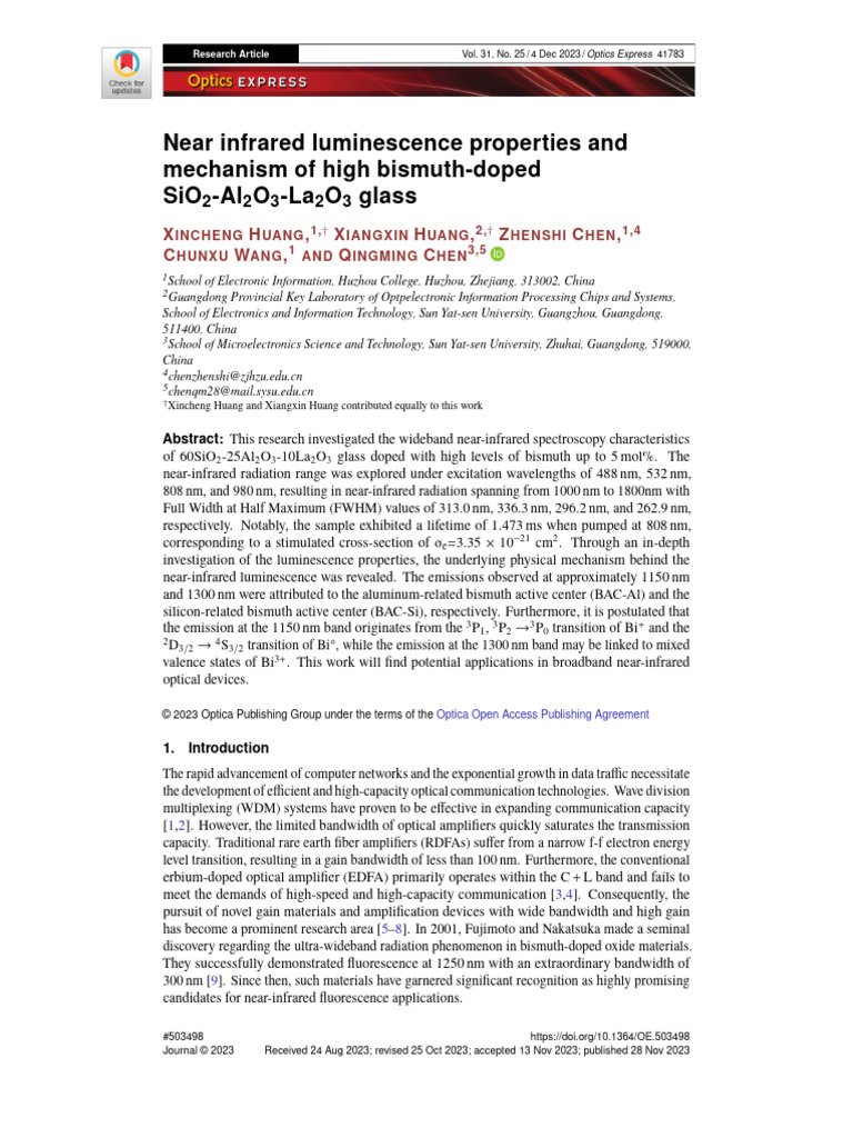 Near Infrared Luminescence Properties and Mechanism of High Bismuth ...