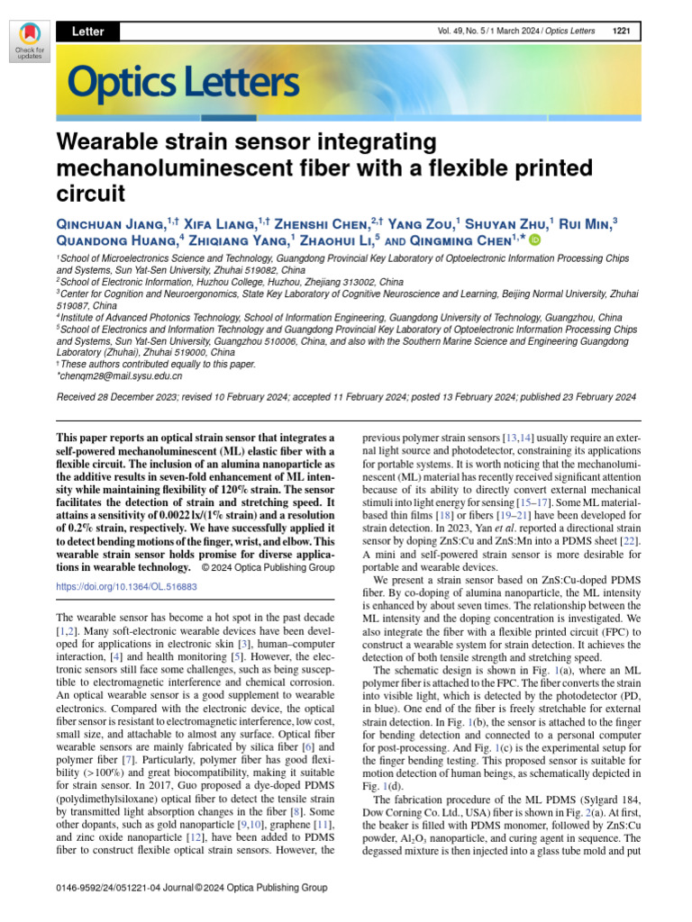 Wearable Strain Sensor Integrating Mechanoluminescent Fiber With A ...