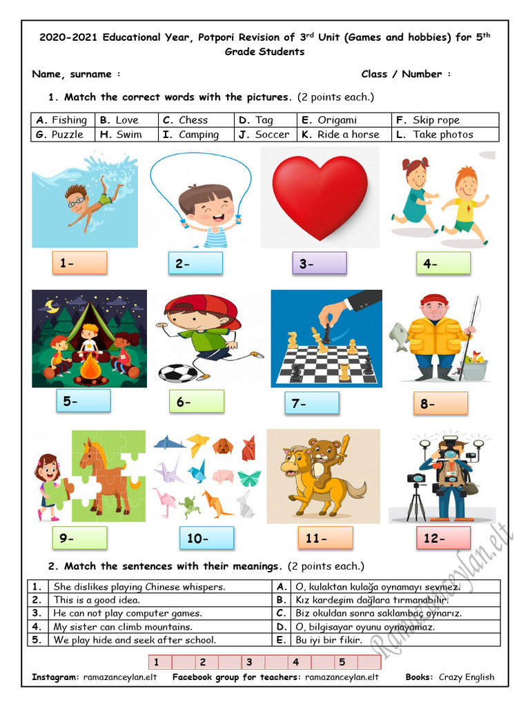 2020 2021 5. Sinif 3.unite Potpori Revision | PDF