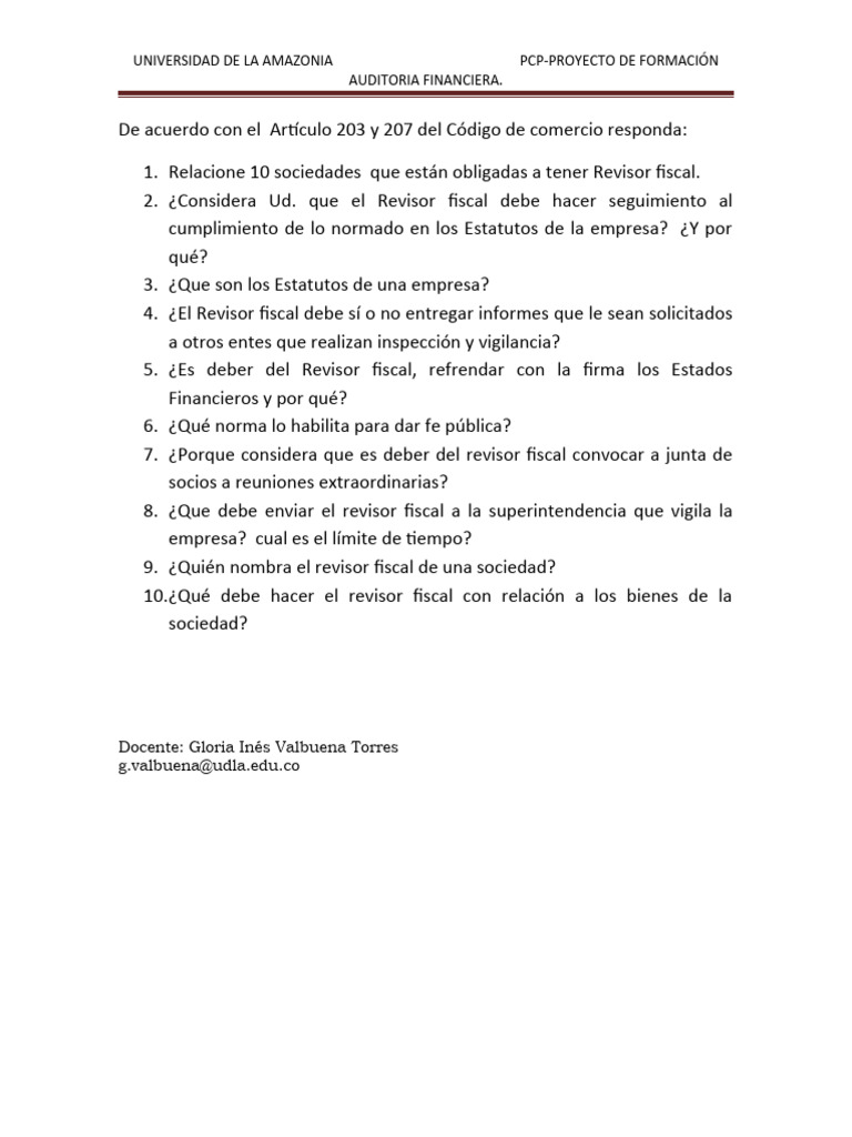 Obligaciones del Revisor Fiscal en Empresas | PDF | Finanzas y dinero