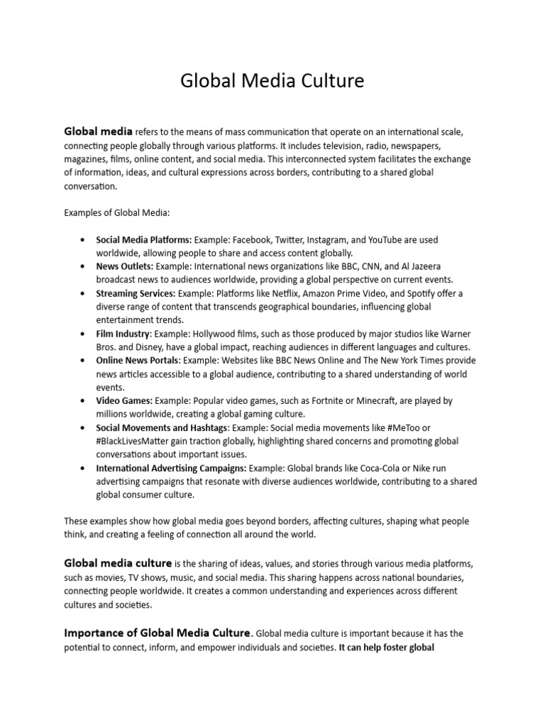 Global Media Culture Students | PDF | Mass Media | Bias