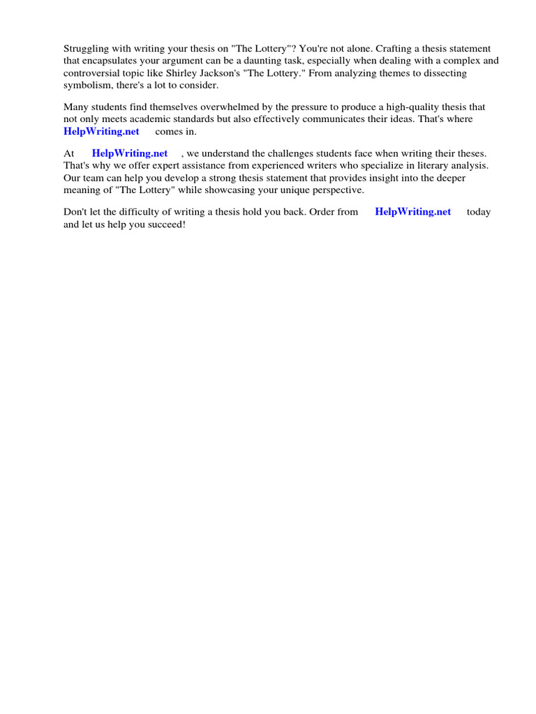 The Lottery Thesis Statement Examples Pdf Essays 3802