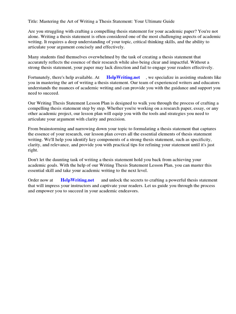 Writing Thesis Statement Lesson Plan | PDF | Career & Growth | Art