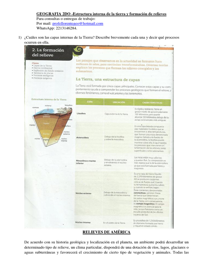GEOGRAFIA 2DO- Estructura Interna de La Tierra y Formacion de Relieves | PDF