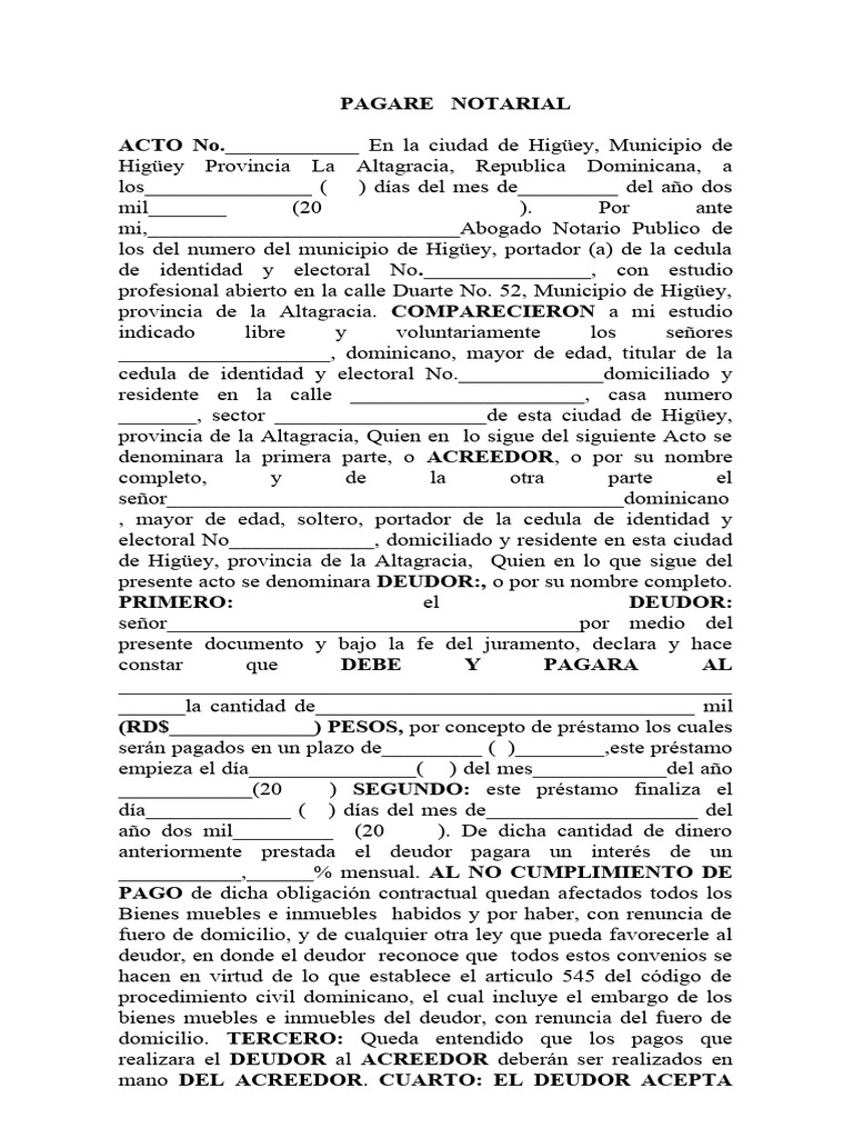 Modelo de Pagare Notarial Daniel Santana | PDF | Pagos | Justicia