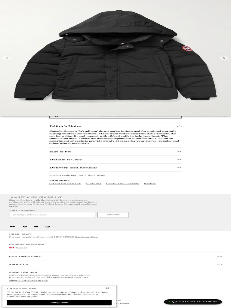 CANADA GOOSE Wyndham Arctic Tech® Hooded Down Parka For Men MR PORTER | PDF | Softlines (Retail ...
