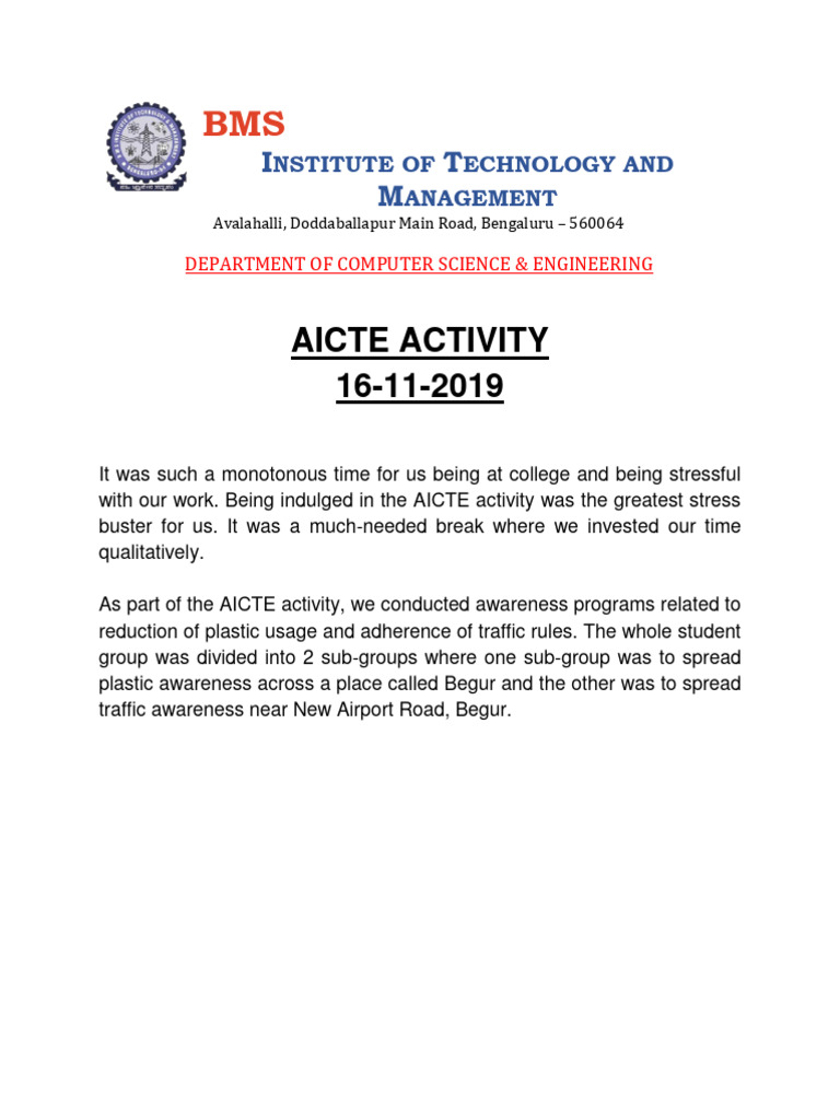 AICTE Activity: Traffic & Plastic Awareness | PDF