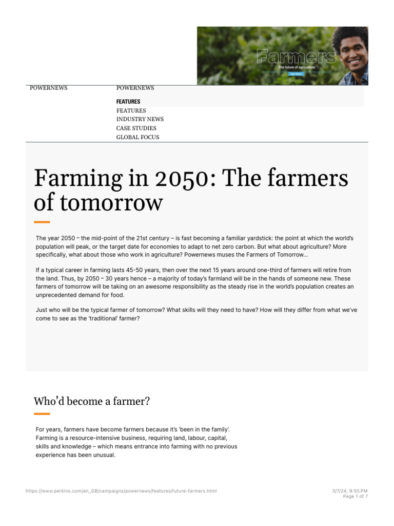 Farming in 2050 - The Farmers of Tomorrow - Perkins | PDF