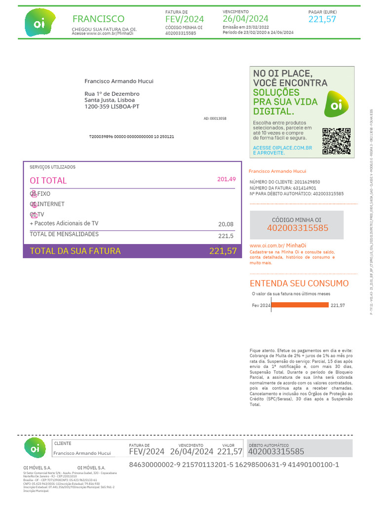 Recibo Conta de Internet | PDF