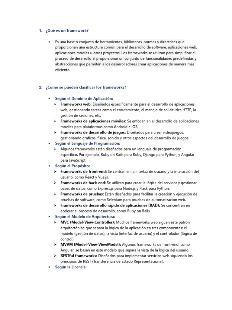 Cuestionario Frameworks en Python | PDF | Marco de software | Software de la aplicacion