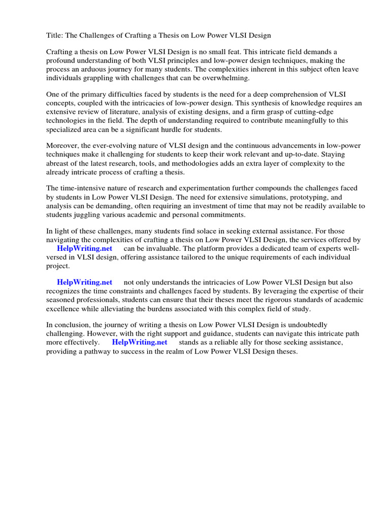 Thesis On Low Power Vlsi Design Pdf