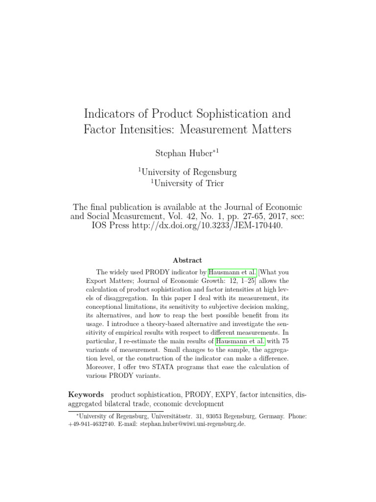 Indicators of Product Sophistication and Factor Intensities ...