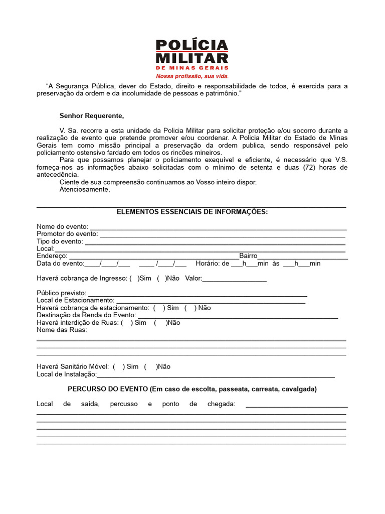 Formulario Pedido de Policiamento | Download grátis PDF | Justiça ...