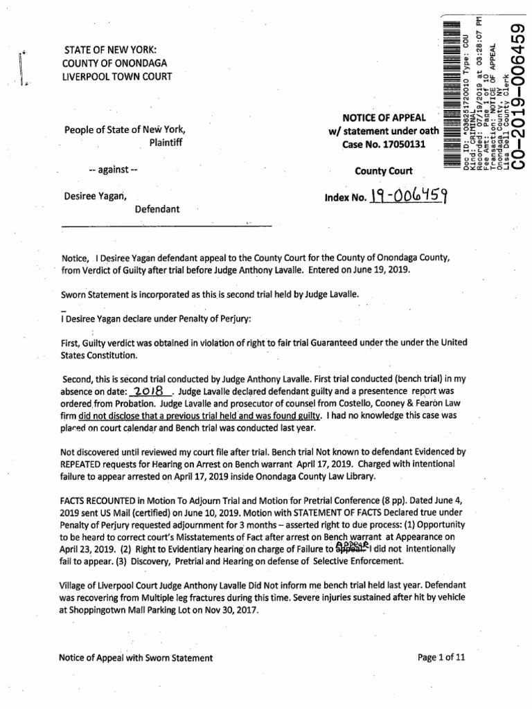 Desiree Yagan Notice of Appeal Liverpool Sign Violation Sentence 1 Year ...