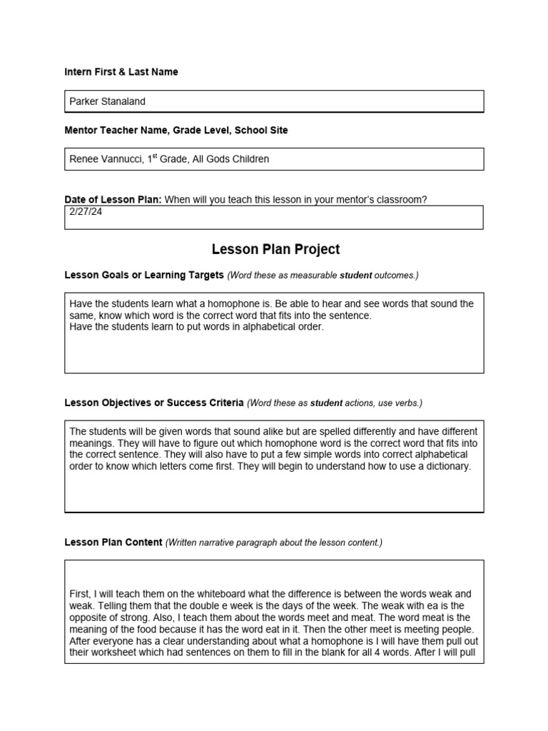 Internship Ccss Lesson Plan Template 2 | PDF