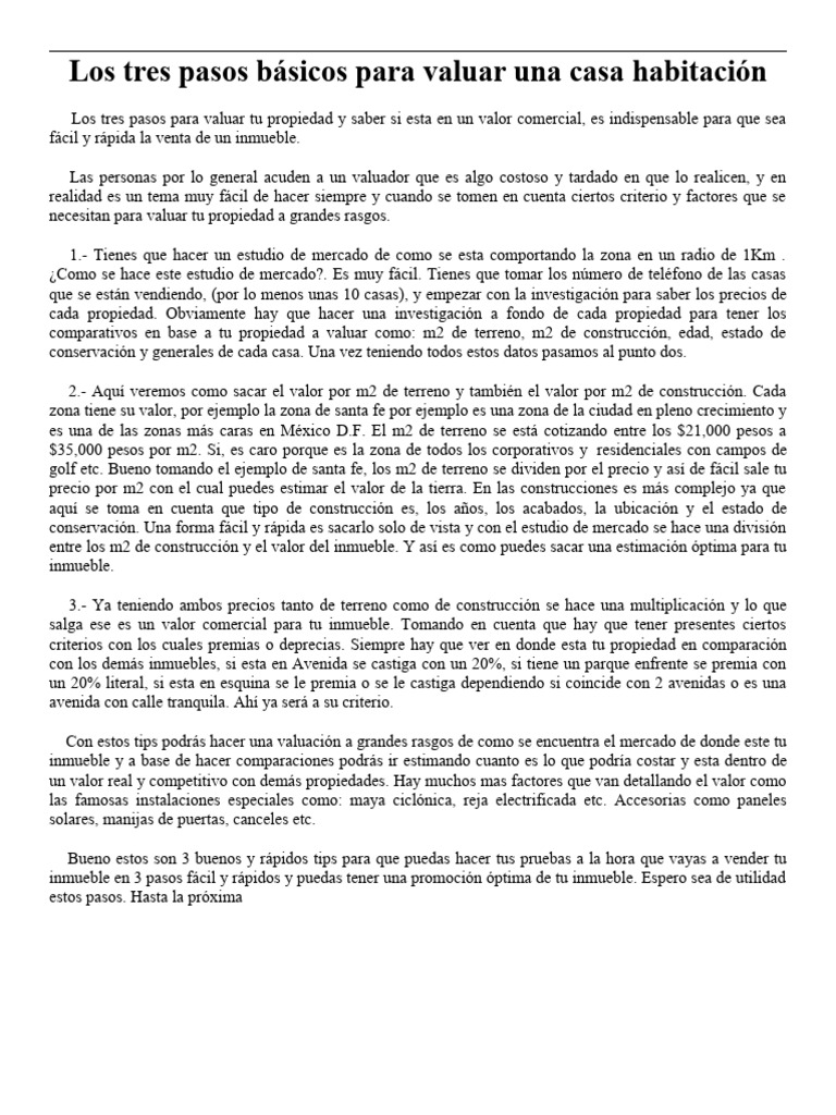 Los Tres Pasos Básicos para Valuar Una Casa 1 | PDF | Bienes raíces ...