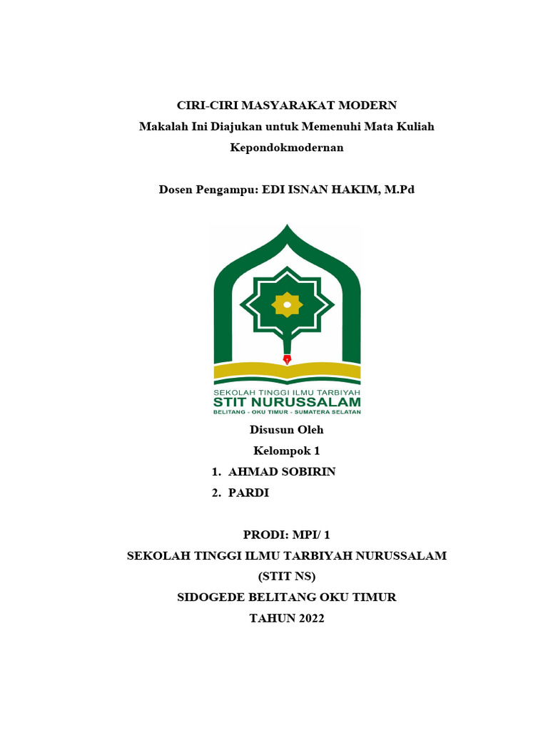 Makalah Ciri-Ciri Masyarakat Modern | PDF