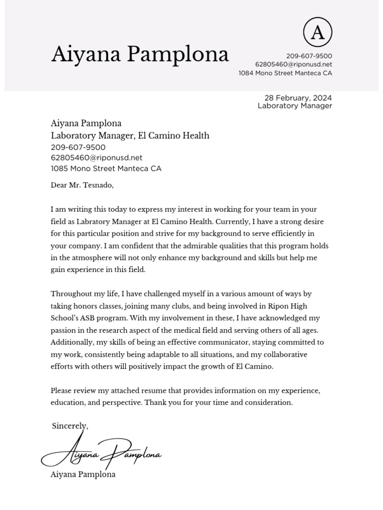 Black and White Minimalist Simple Monogram Job Cover Letter | PDF