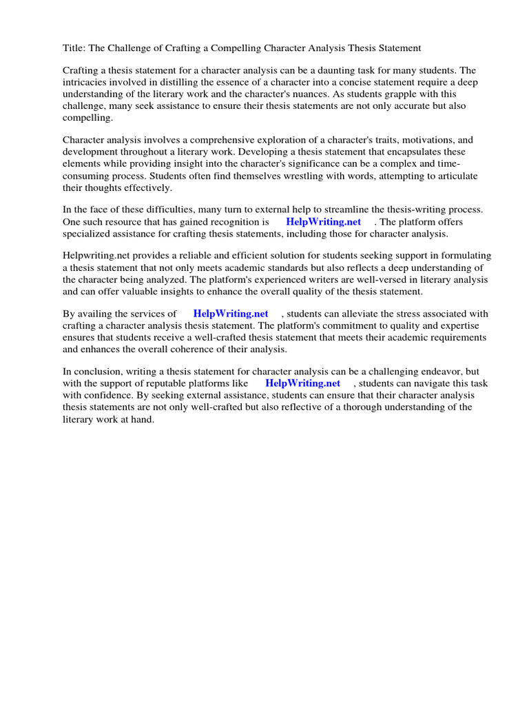 Example Thesis Statement for Character Analysis | PDF | Essays | Thesis