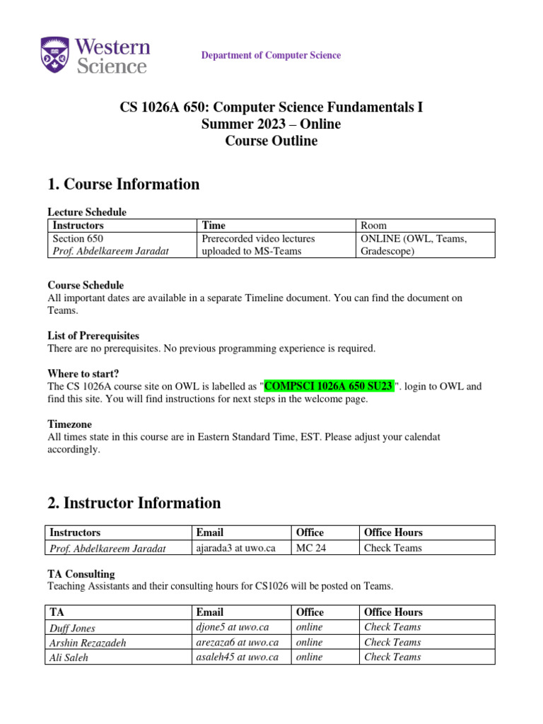 CS 1026A 650 Outline | PDF | Integrated Development Environment | Python (Programming Language)