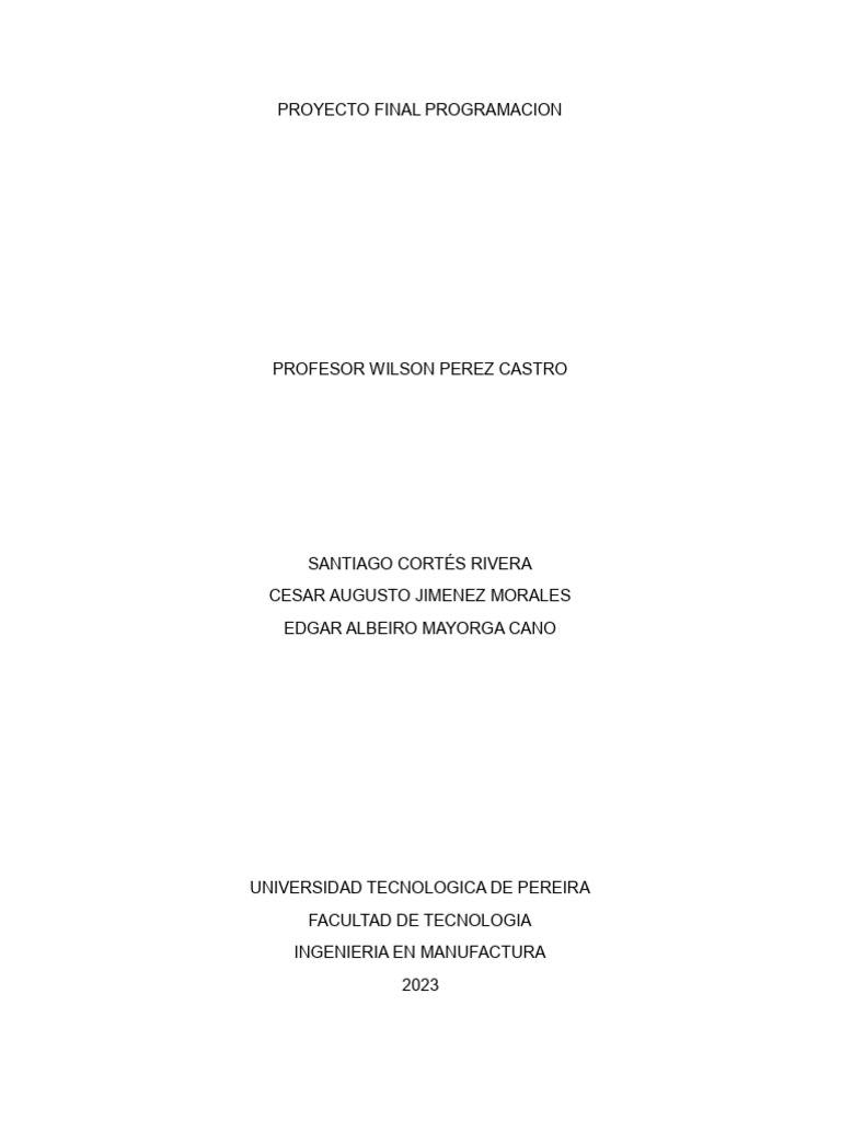 Proyecto Final Programacion | PDF | Ingenieria Eléctrica | Arduino