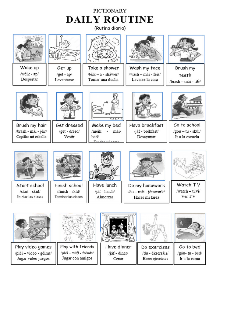 Pictionary About Daily Routine Pdf